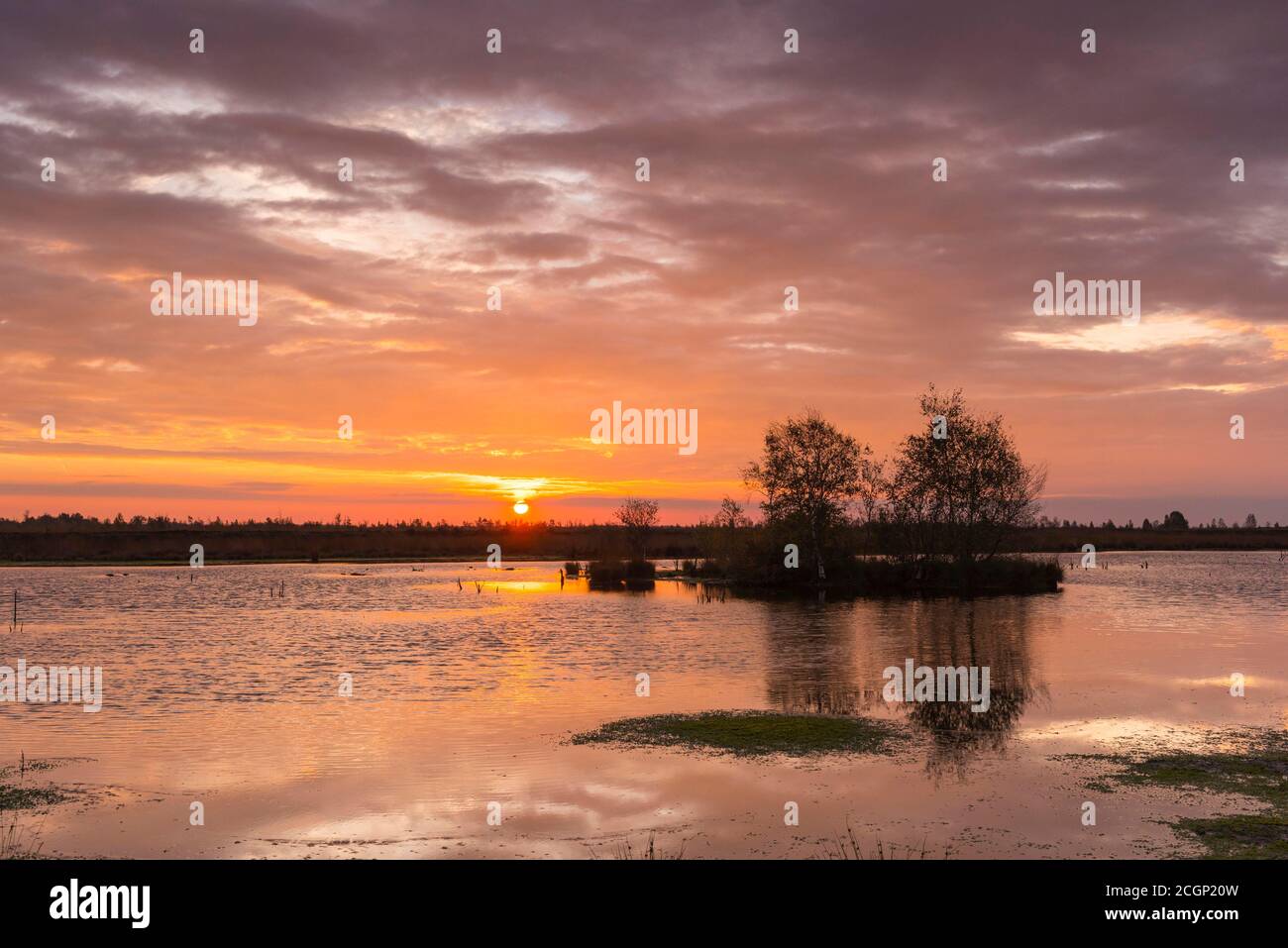 Sunset in the moor with autumnal cloud atmosphere, Oldenburger ...
