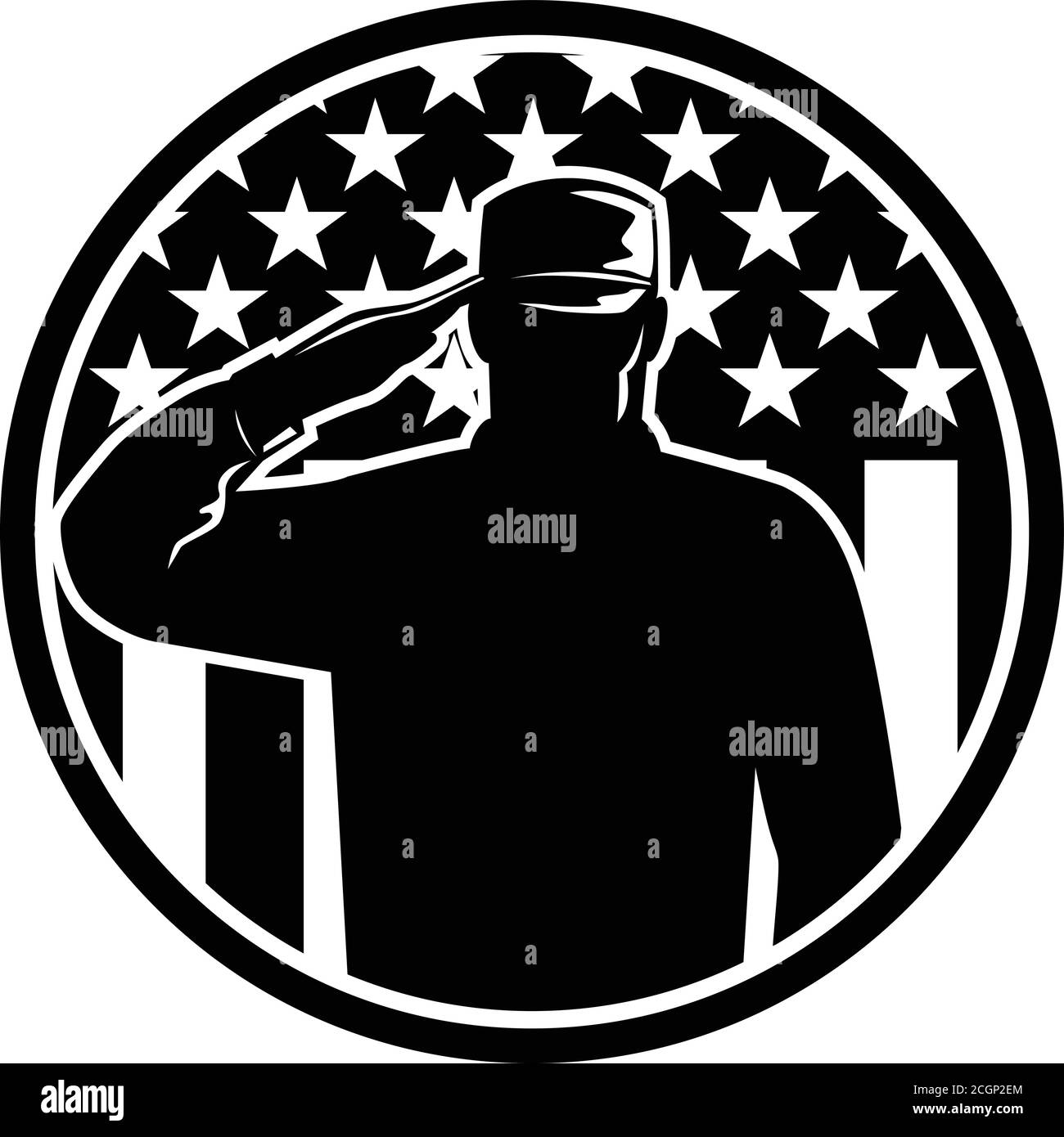 Silhouette soldier saluting american flag Black and White Stock Photos ...