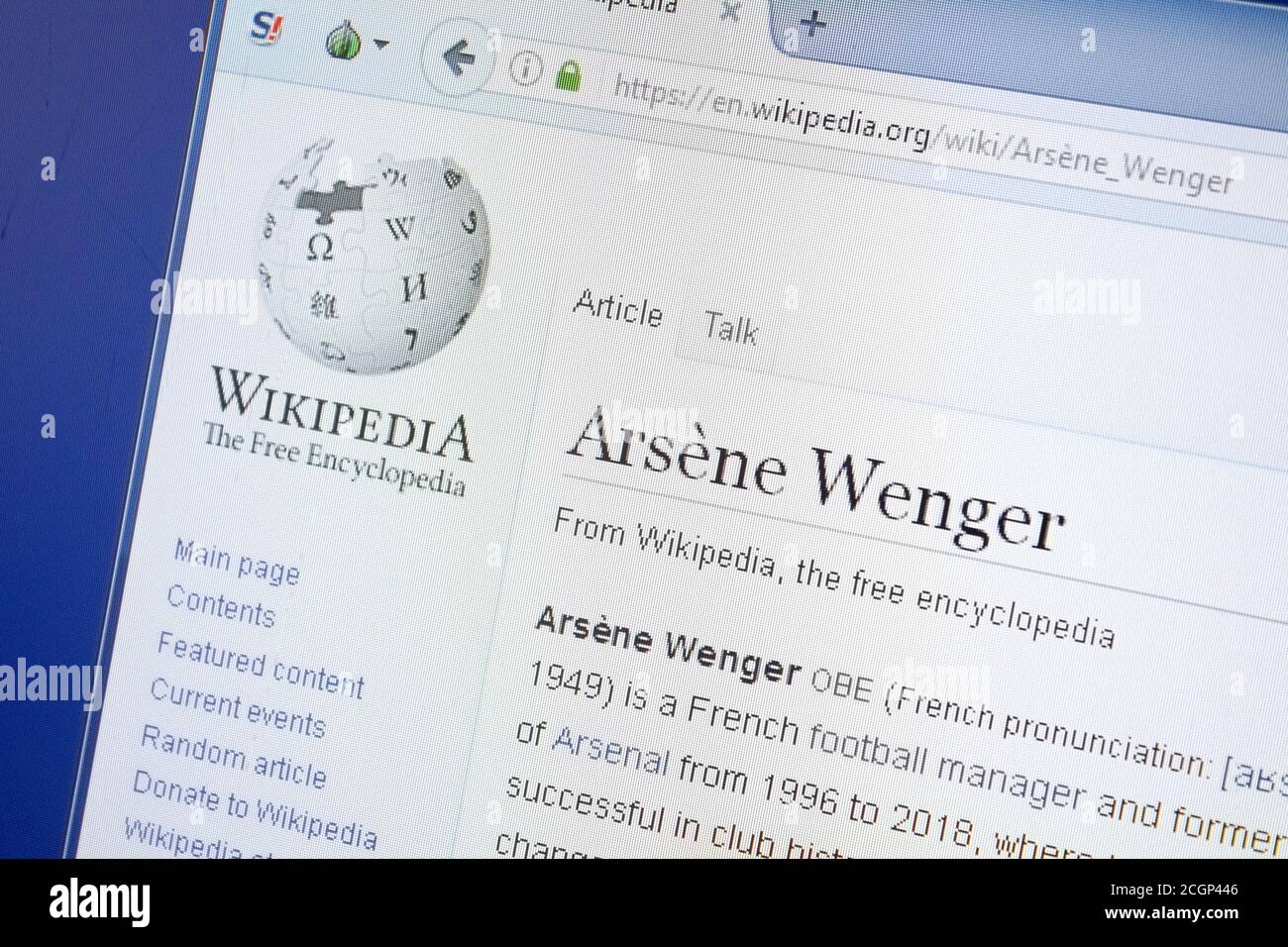 Ryazan, Russia - August 19, 2018: Wikipedia page about Arsene Wenger on ...
