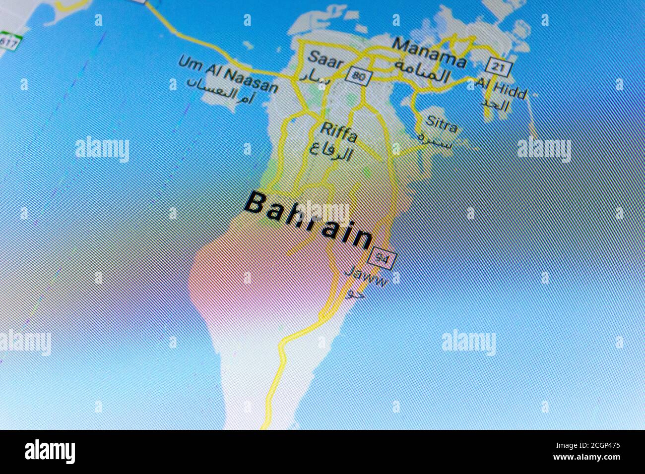 Ryazan, Russia - July 08, 2018: Country of Bahrain on the google maps ... Ryazan, Russia - July 08, 2018: Country of Bahrain on the google maps ...