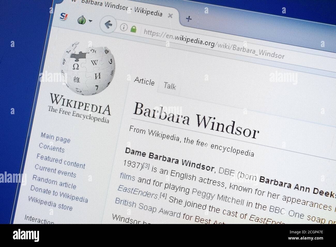 Ryazan, Russia - August 19, 2018: Wikipedia page about Barbara Windsor ...