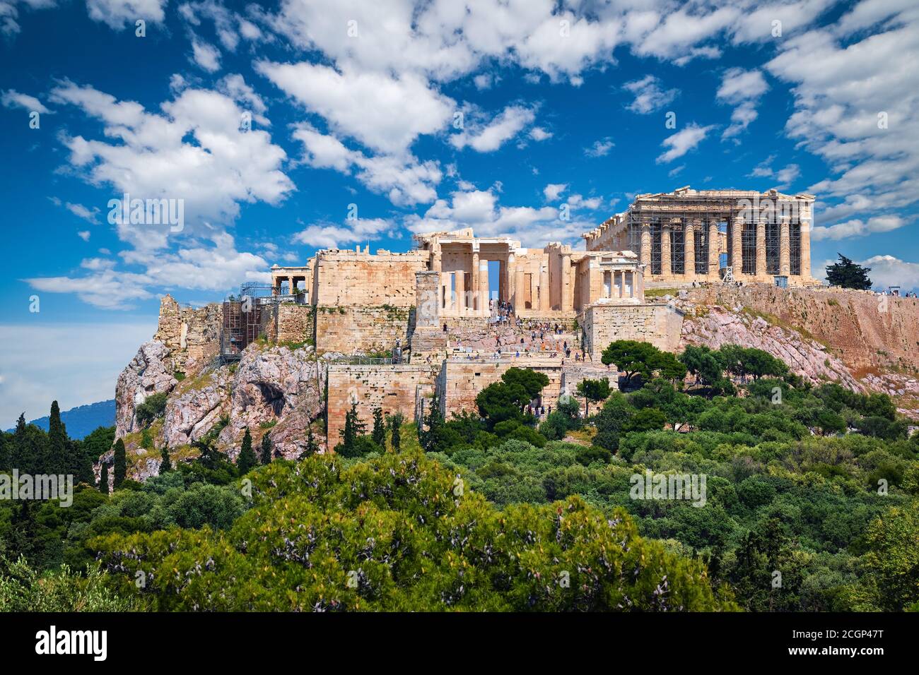 Great view of Acropolis hill from Pnyx hill on summer day with great ...