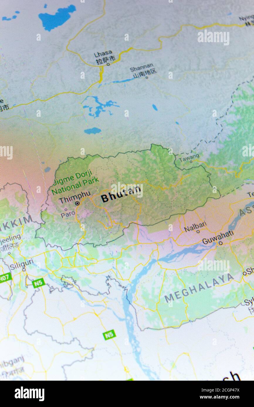 Bhutan on the map hi-res stock photography and images - Alamy