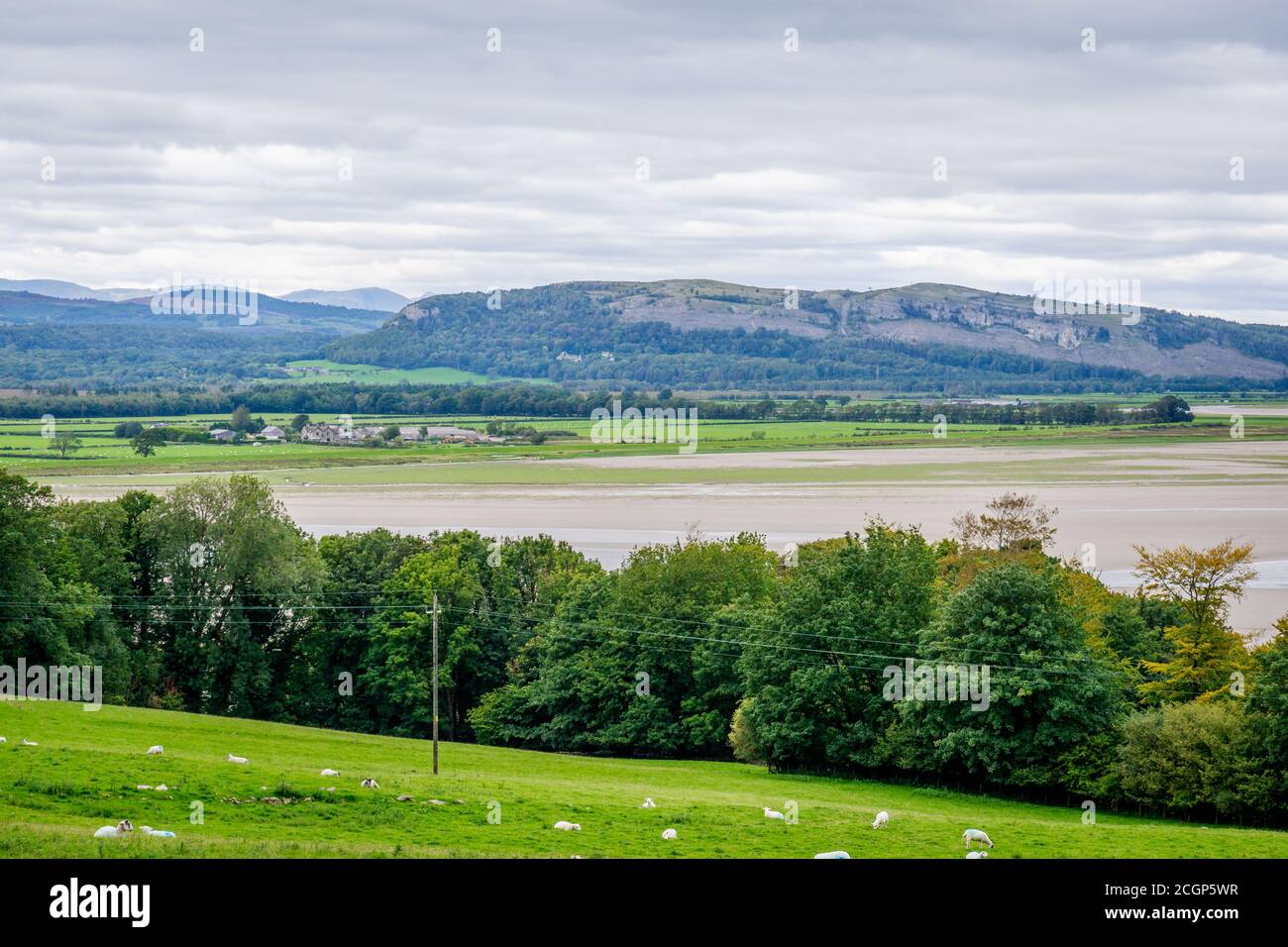 view over Morecambe Bay at Sandside toward Whitbarrow Scar Cumbria ...