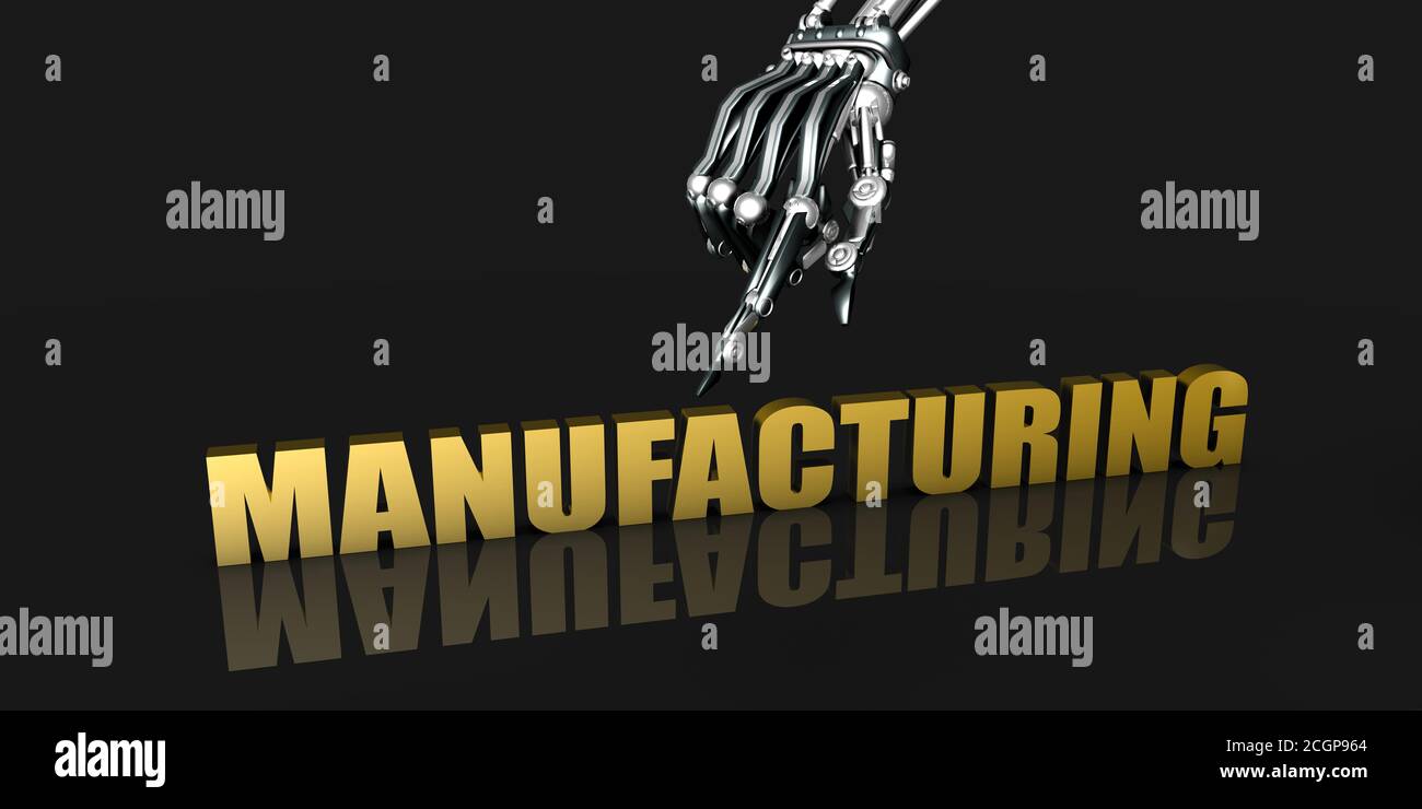 Manufacturing Industry with Robotic Hand Pointing on Black Background ...