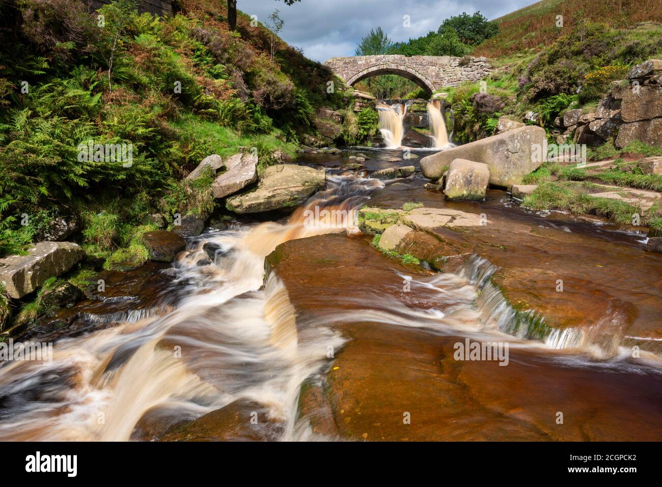 Waterfalls at Three Shires Head, Axe Edge Moor, Peak District, England ...