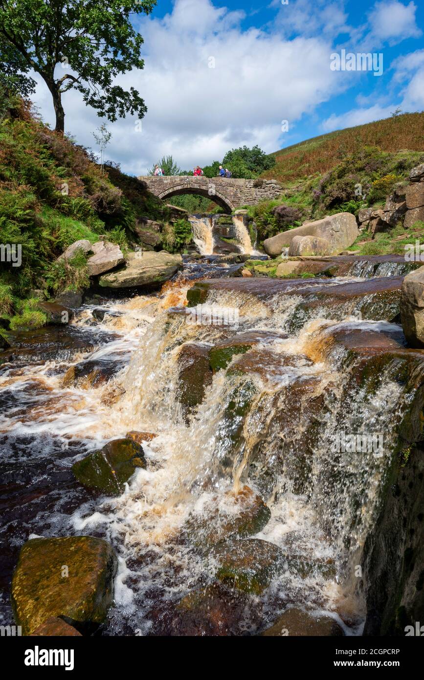 Waterfalls at Three Shires Head, Axe Edge Moor, Peak District, England ...