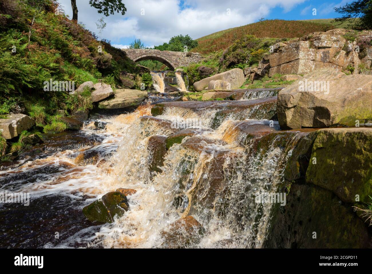 Waterfalls at Three Shires Head, Axe Edge Moor, Peak District, England ...