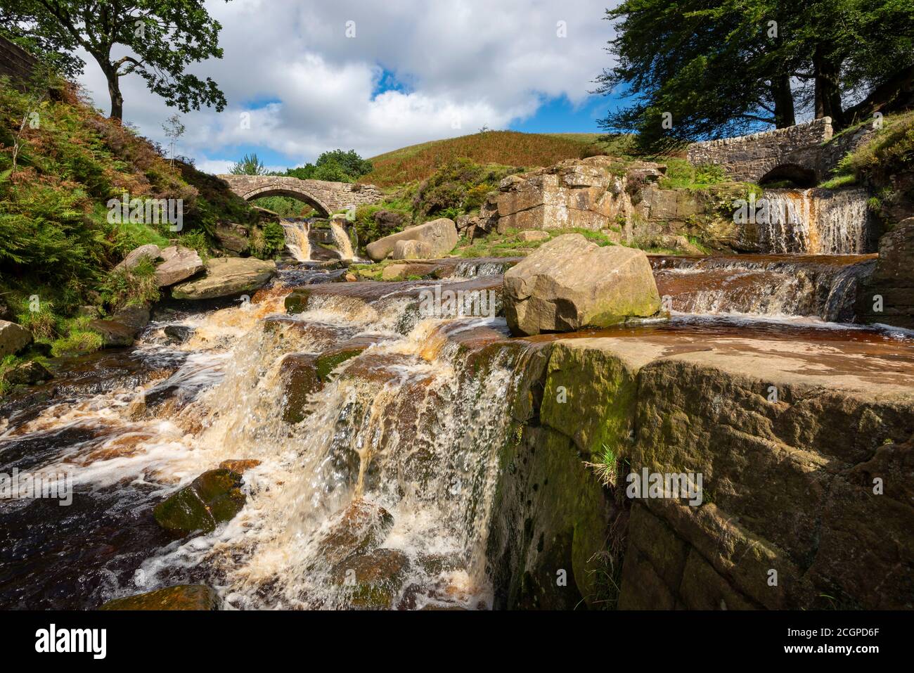 Waterfalls at Three Shires Head, Axe Edge Moor, Peak District, England ...
