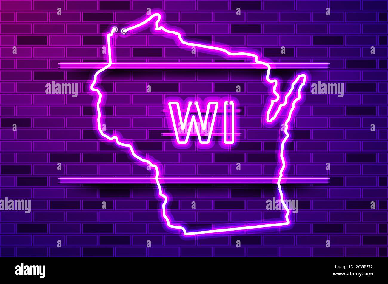 Wisconsin US state glowing purple neon lamp sign Stock Vector Image ...