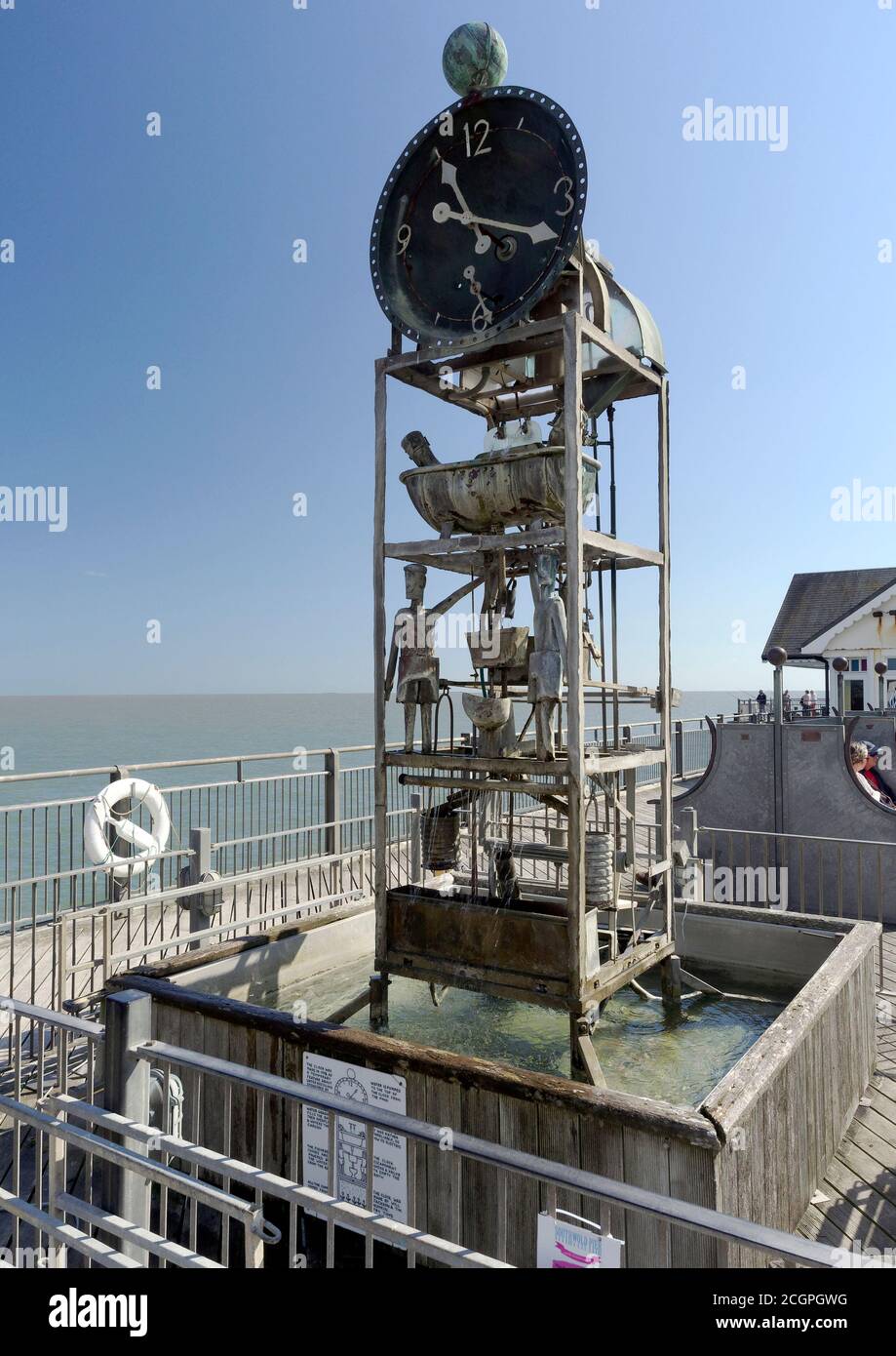 The water clock sculpture on the pier in Southwold, Suffolk. The ...