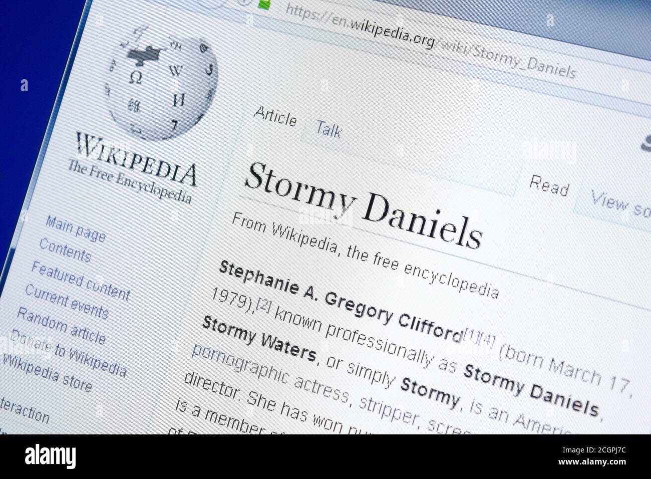 Ryazan, Russia - August 28, 2018: Wikipedia page about Stormy Daniels on the display of PC Stock ...