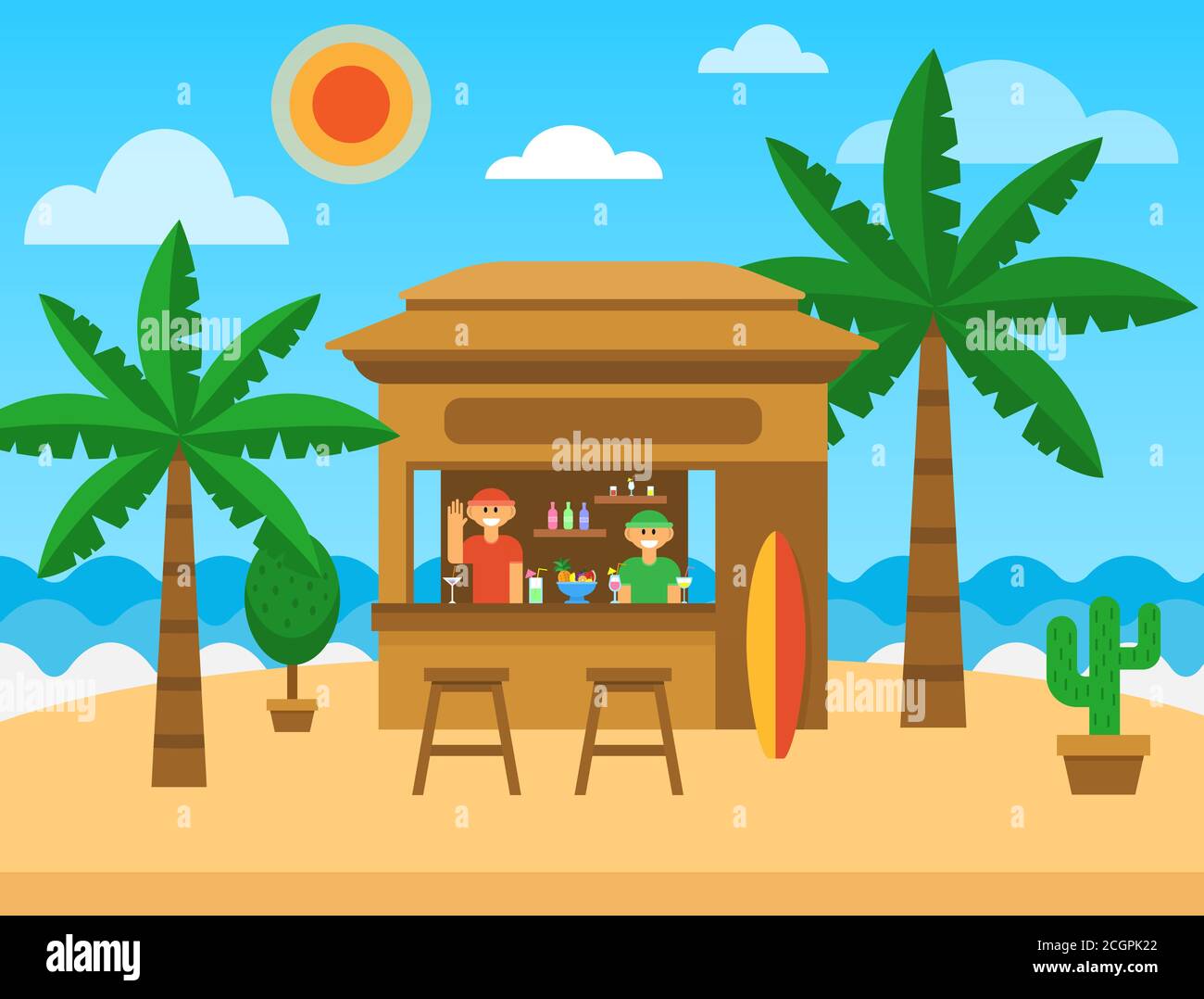 Beach bar. Exotic summer restaurant on sea coast. Beach bar with ...