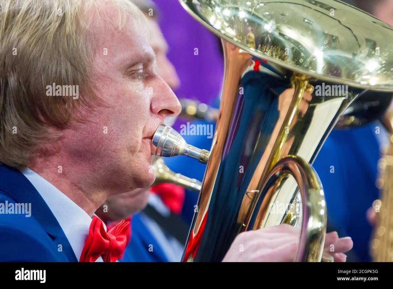 The musician of the orchestra plays the trumpet Stock Photo - Alamy