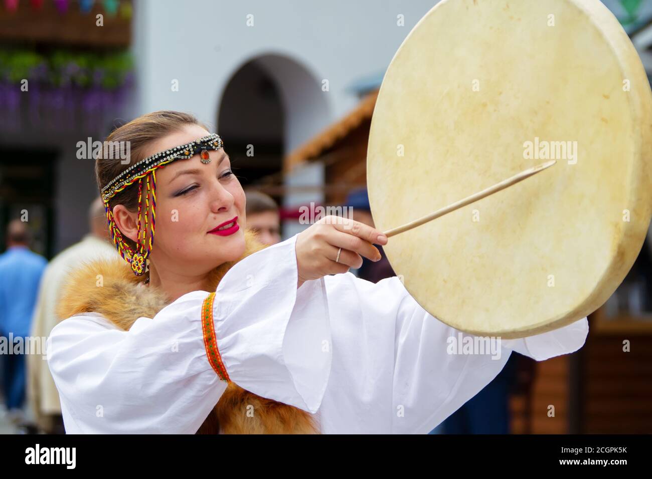 Chukchi woman with a shaman drum Stock Photo - Alamy