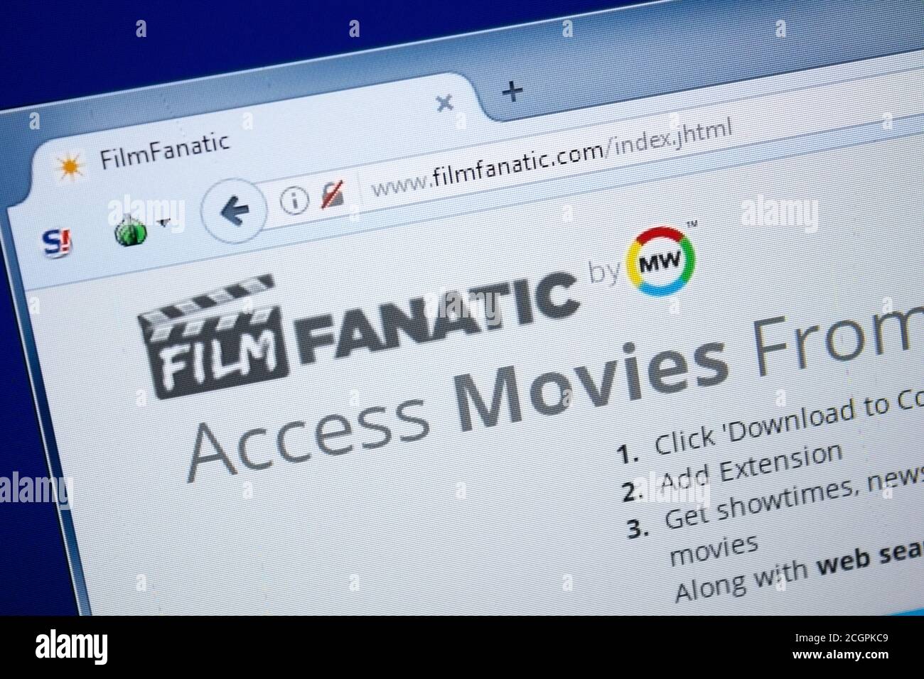 Ryazan, Russia - August 26, 2018: Homepage of Film Fanatic website on the display of PC, Url ...