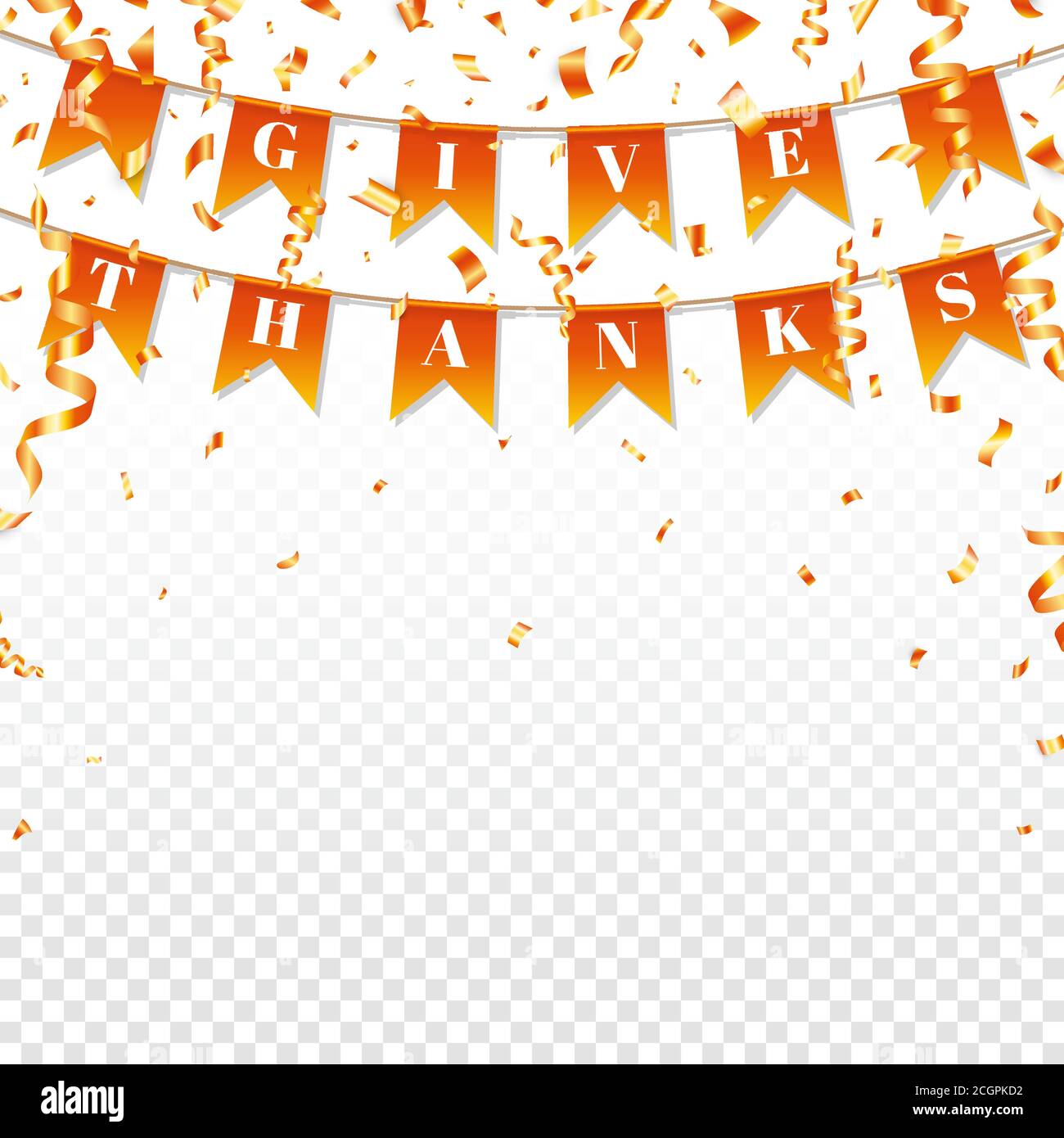 Give Thanks text on autumn garland. Bright greeting decoration for ...