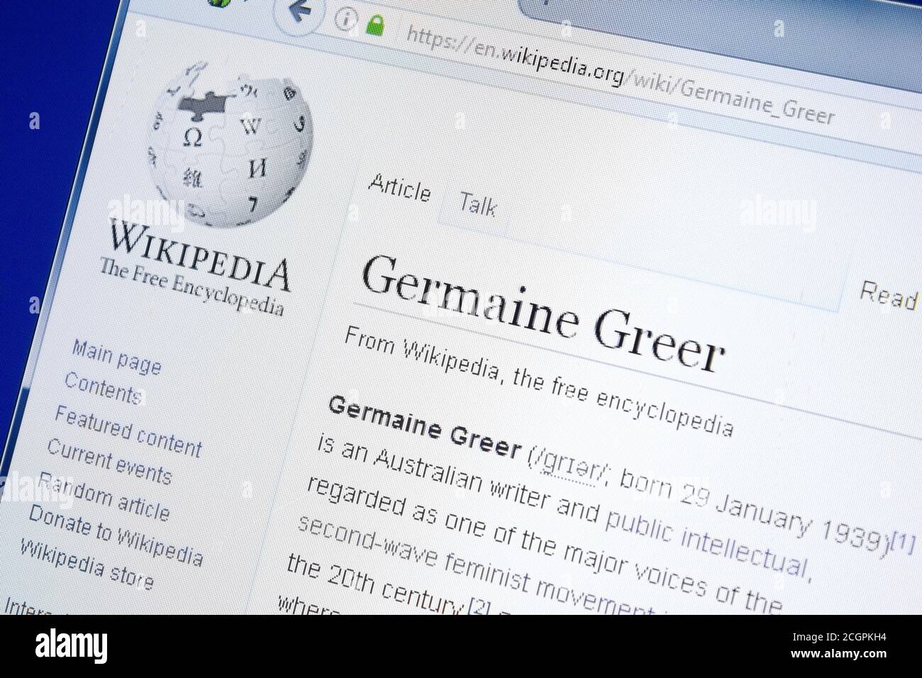 Ryazan, Russia - August 28, 2018: Wikipedia page about Germaine Greer ...