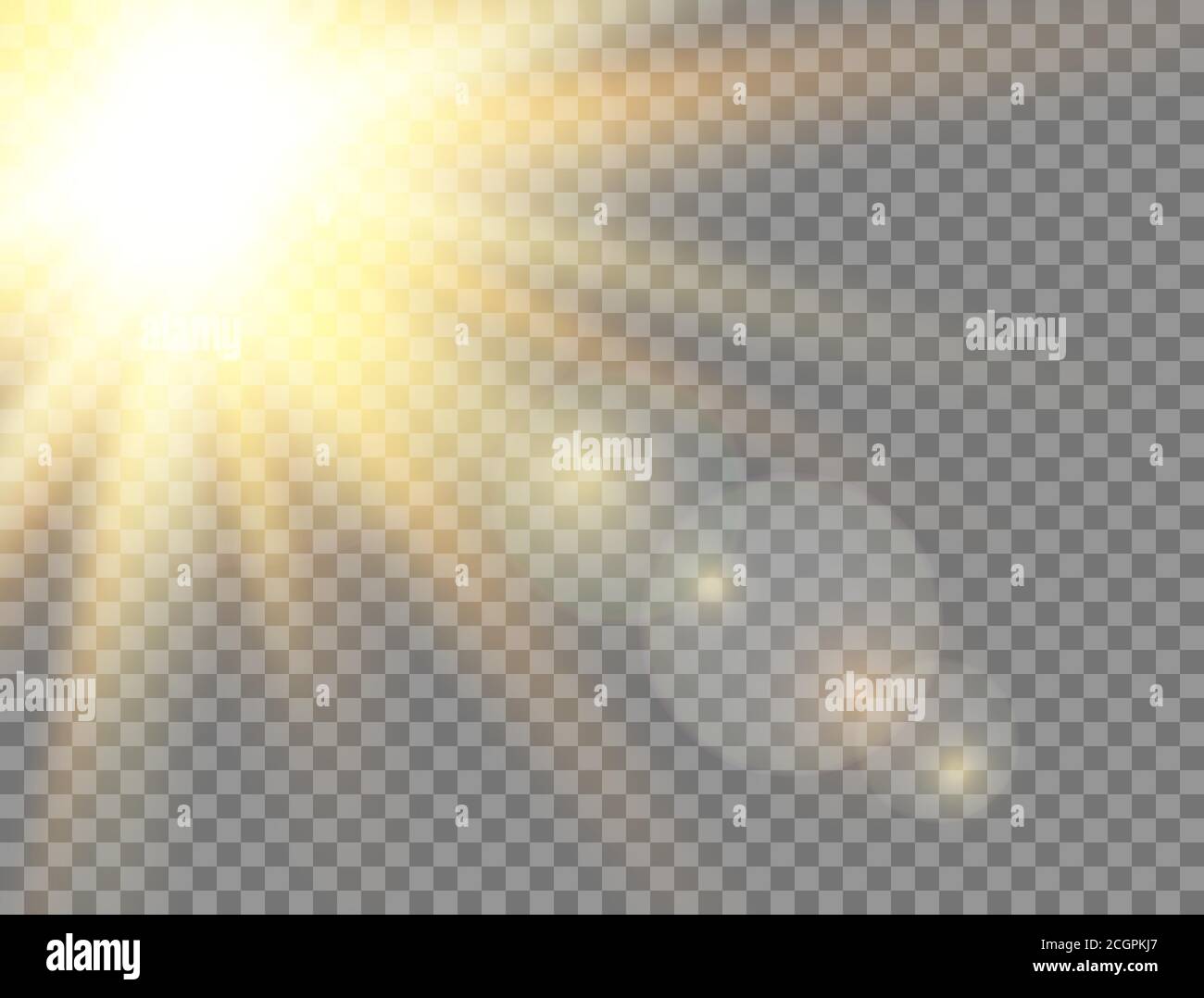 Golden glowing light effect on transparent background. Sun light ...