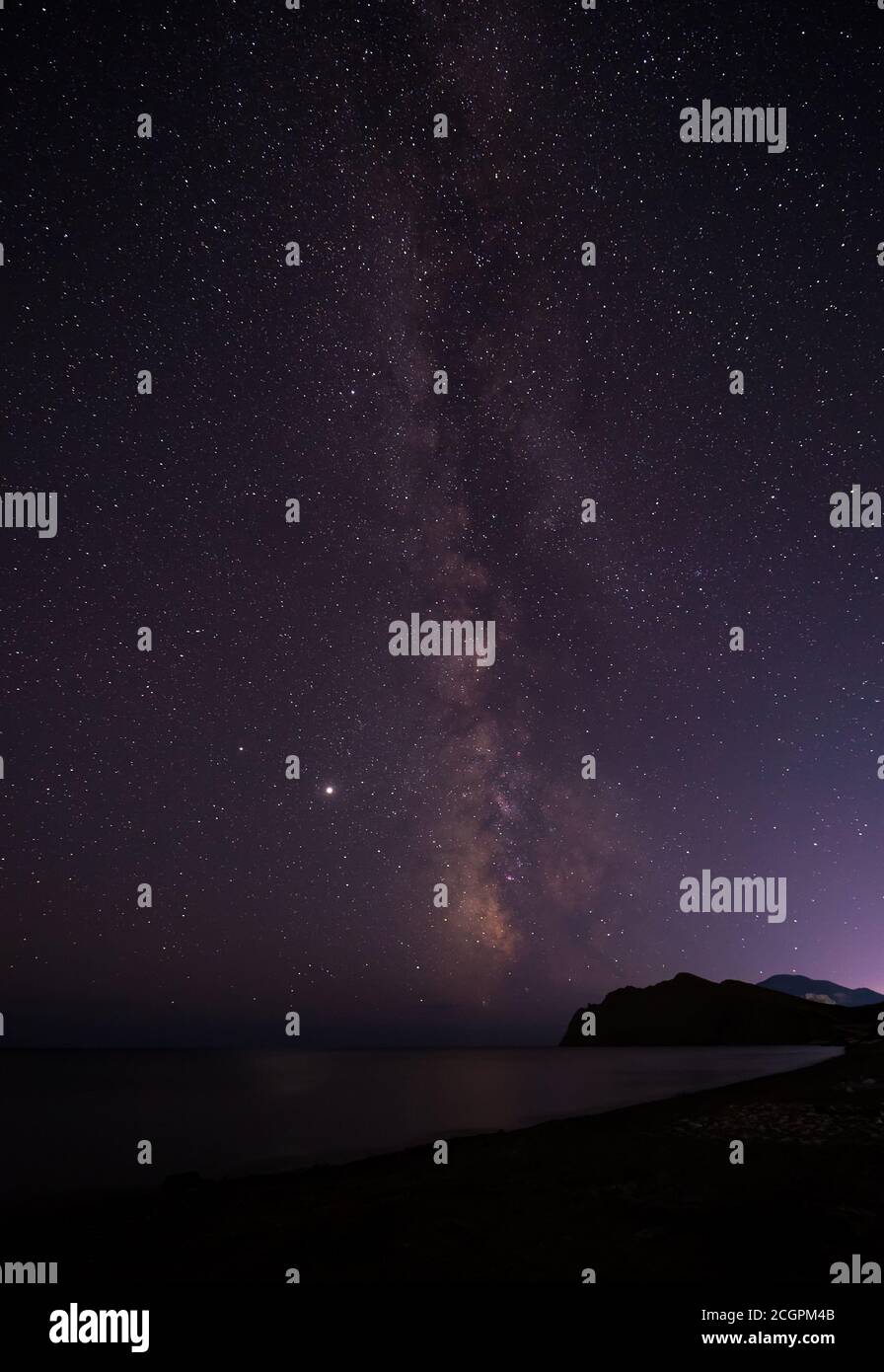 The magic of the night sky of Crimea, the Milky Way seen in camping, in ...