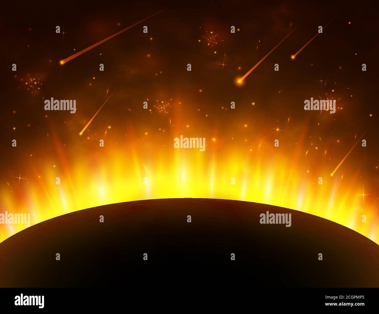 Space background with gold light. Sun planet. Solar eclipse. Bright ...