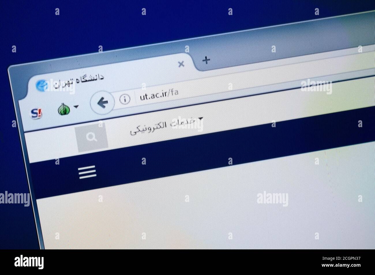 Ryazan, Russia - August 26, 2018: Homepage of Ut website on the display of PC, Url - Ut.ac.ir ...