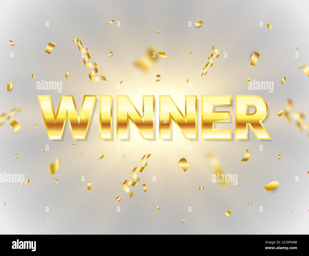 Winner gold text with glowing light and flying confetti. Explosion star ... Winner gold text with glowing light and flying confetti. Explosion star ...