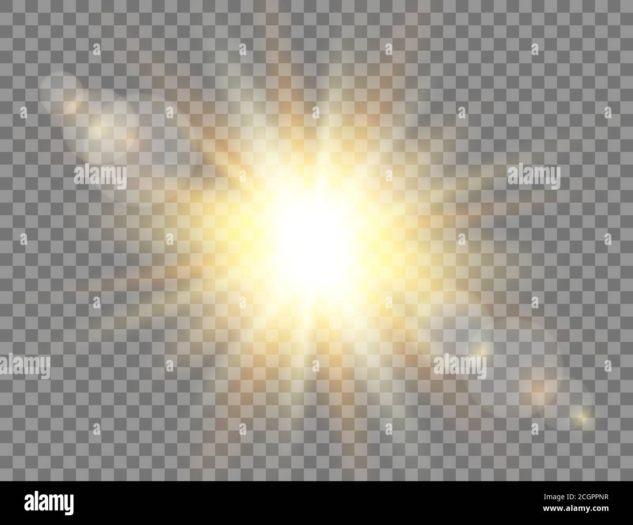 Sunshine with rays on transparent background. Sun light. Golden glowing ...