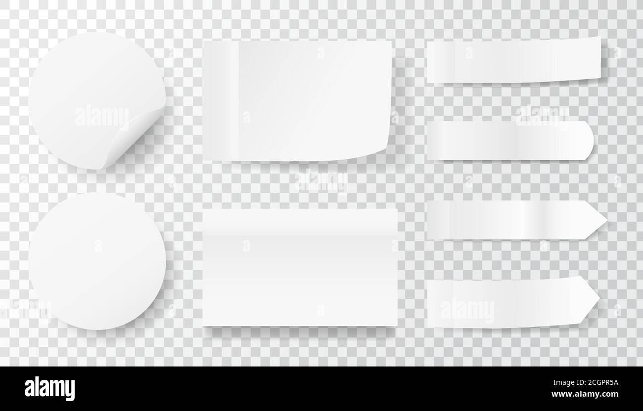 White sticker set on transparent background. Paper labels and tags ...