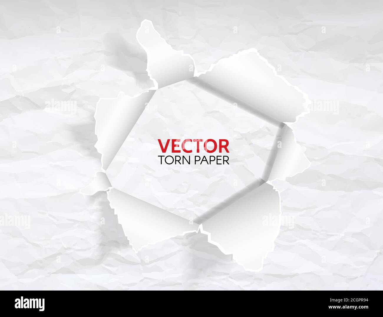 Paper hole with space for text. Torn white crumpled paper background ...