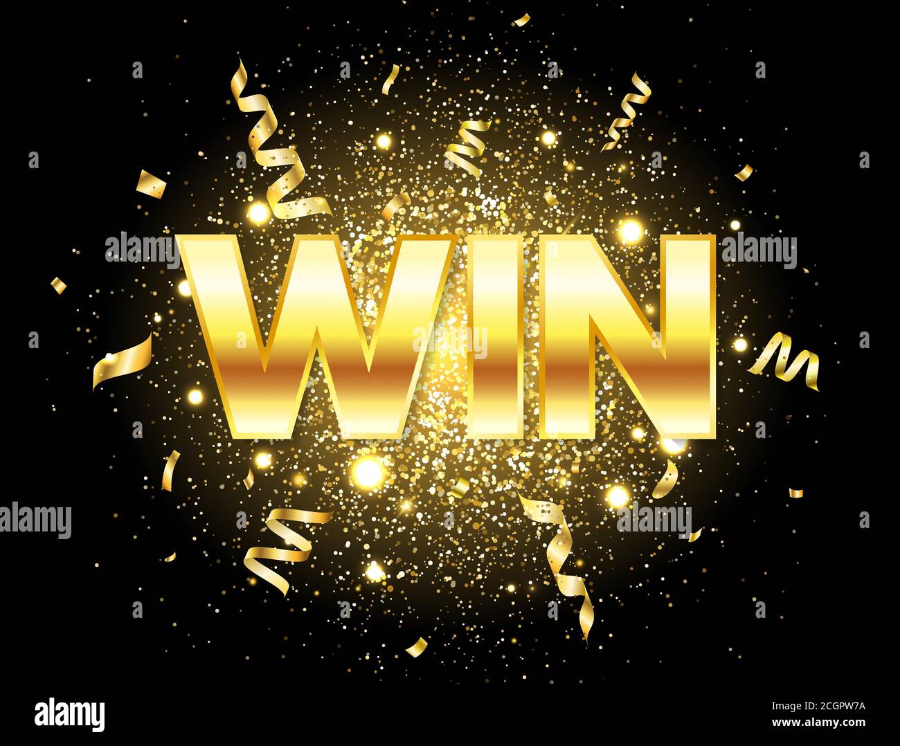 Win golden text with glitter, sparkles and falling confetti. Bright ...