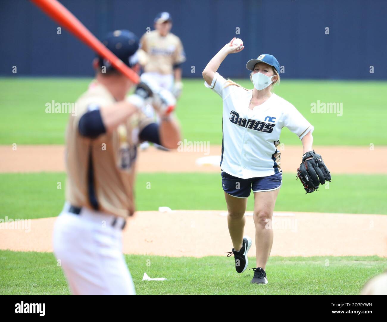 12th Sep, 2020. Wife on the mound Sheridan Rucinski (R), wife of the NC ...
