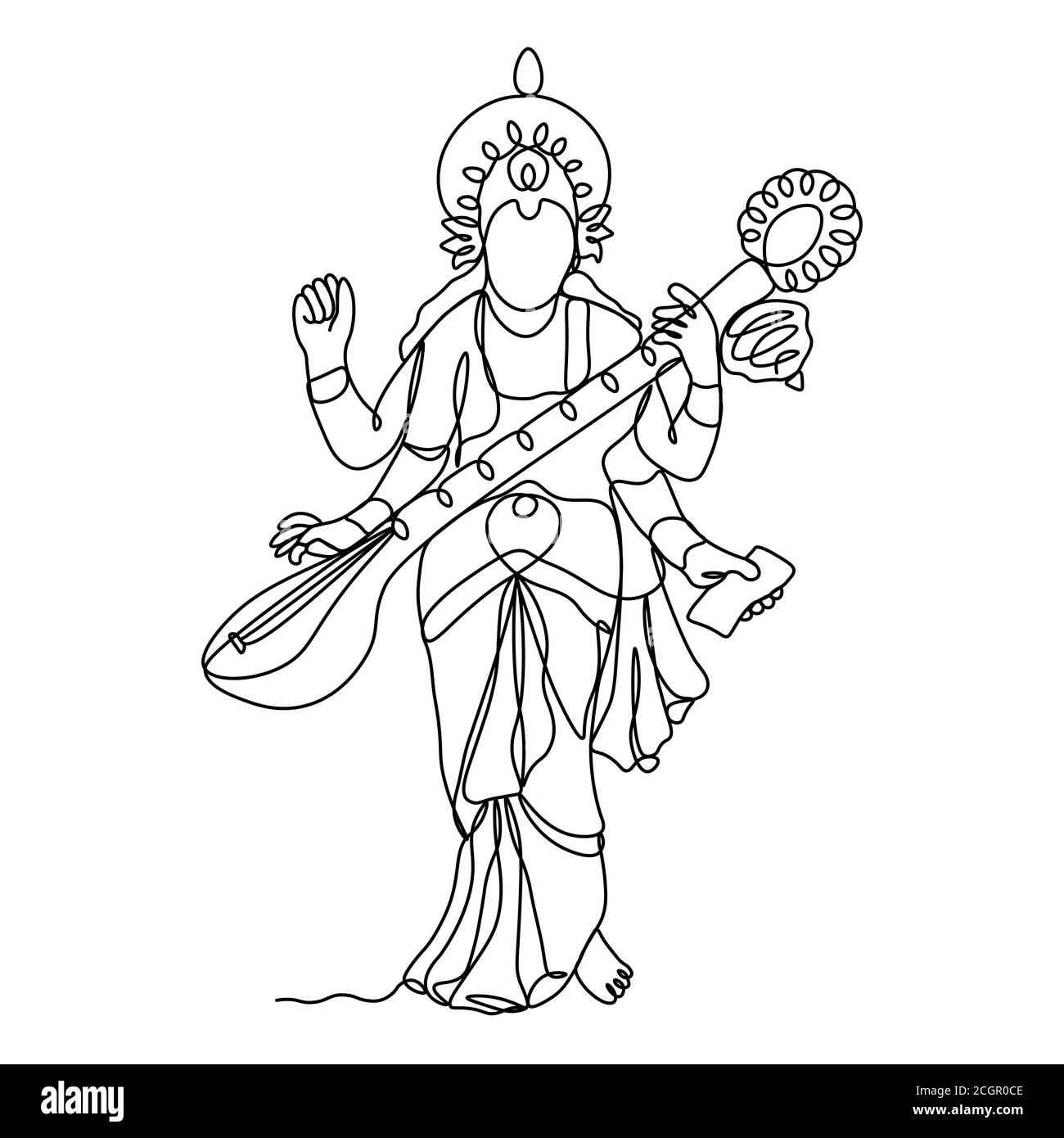 continuous line drawing. Sarasvati Silhouette God Stock Vector Image ...