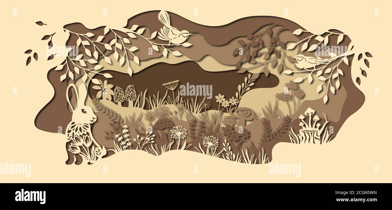 Rabbit. Template hare in a clearing for laser cutting out of paper ...