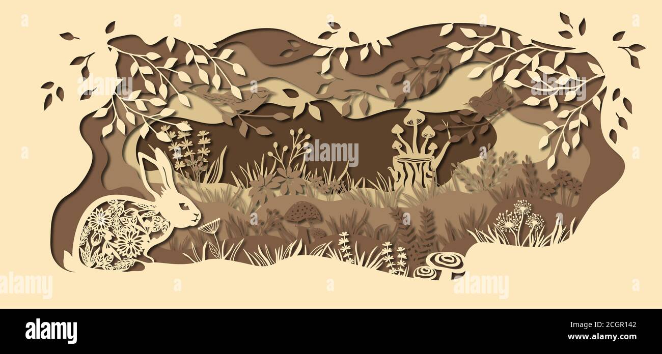 Rabbit. Template hare in a clearing for laser cutting out of paper ...