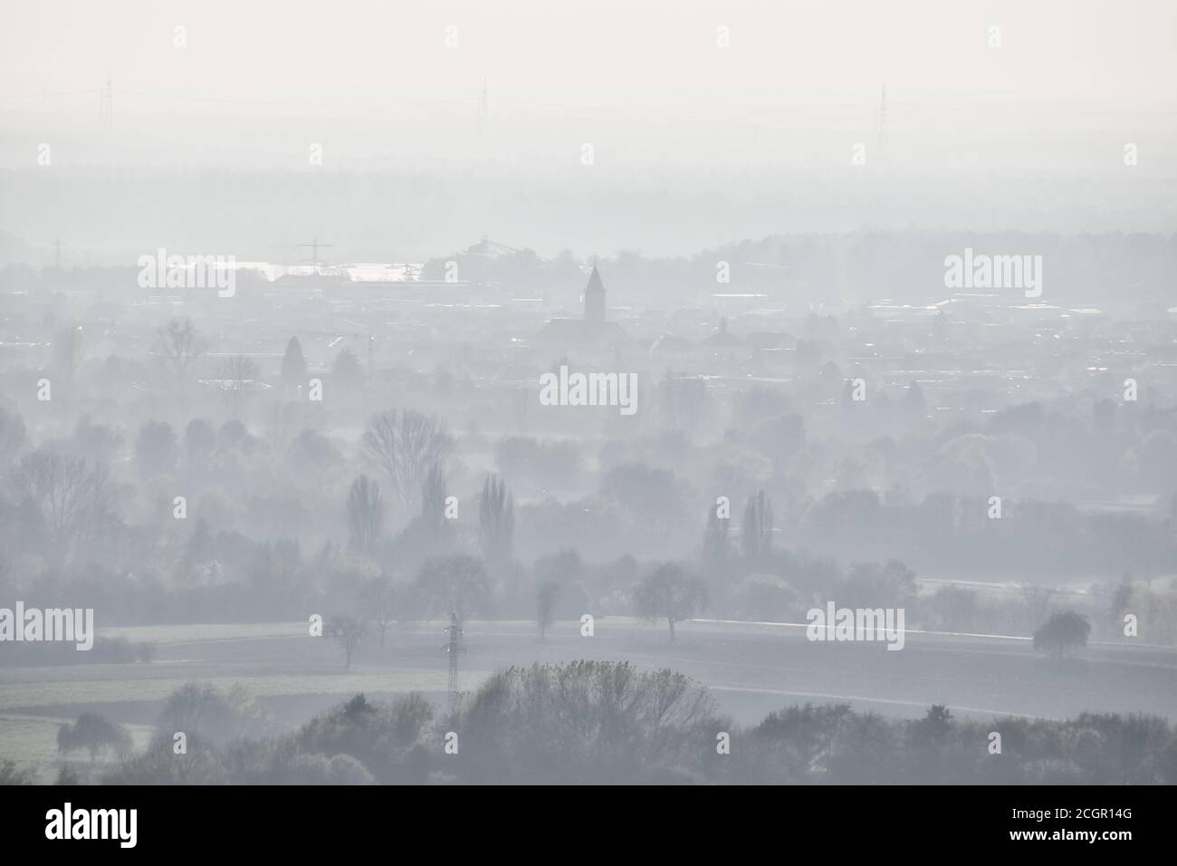 Aerial view foggy village forest hi-res stock photography and images ...