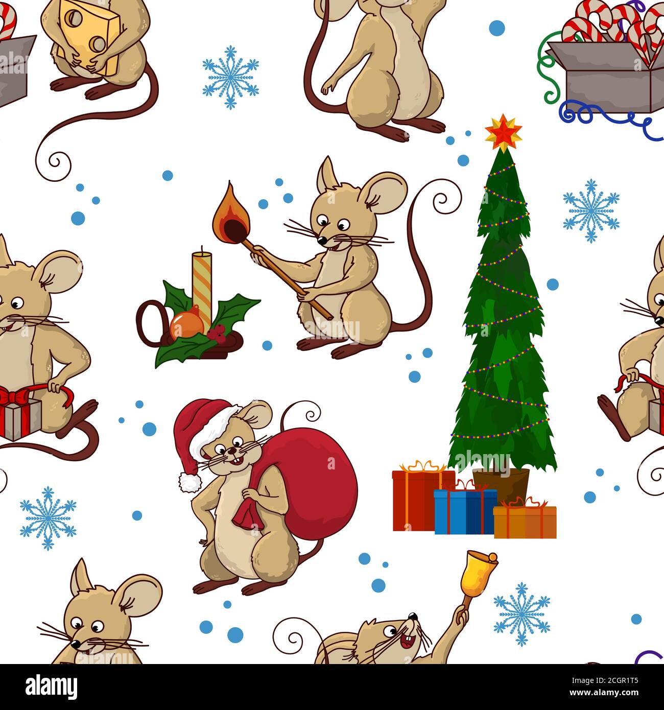 Seamless Vector illustration of cute mouse character ringing the bell ...