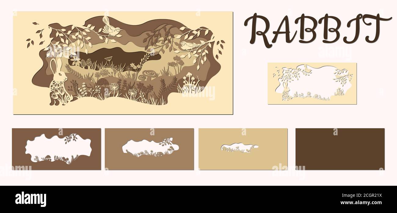 Rabbit. Template hare in a clearing for laser cutting out of paper ...