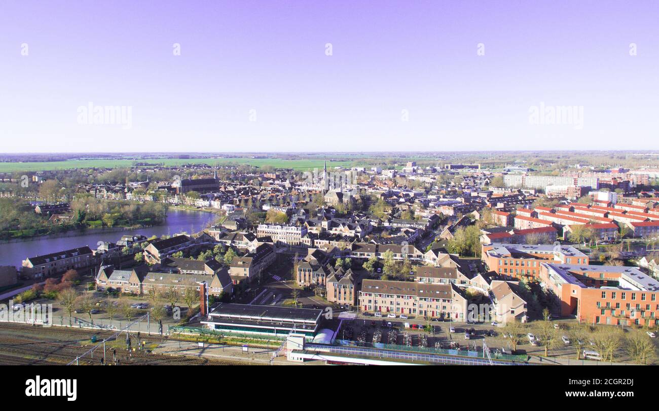 Aerial view on the center of Weesp, Netherlands Stock Photo - Alamy