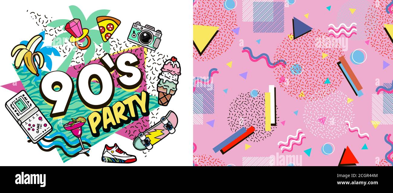 Retro 80s 90s Party Invitations Retro style textures and alphabet mix ...