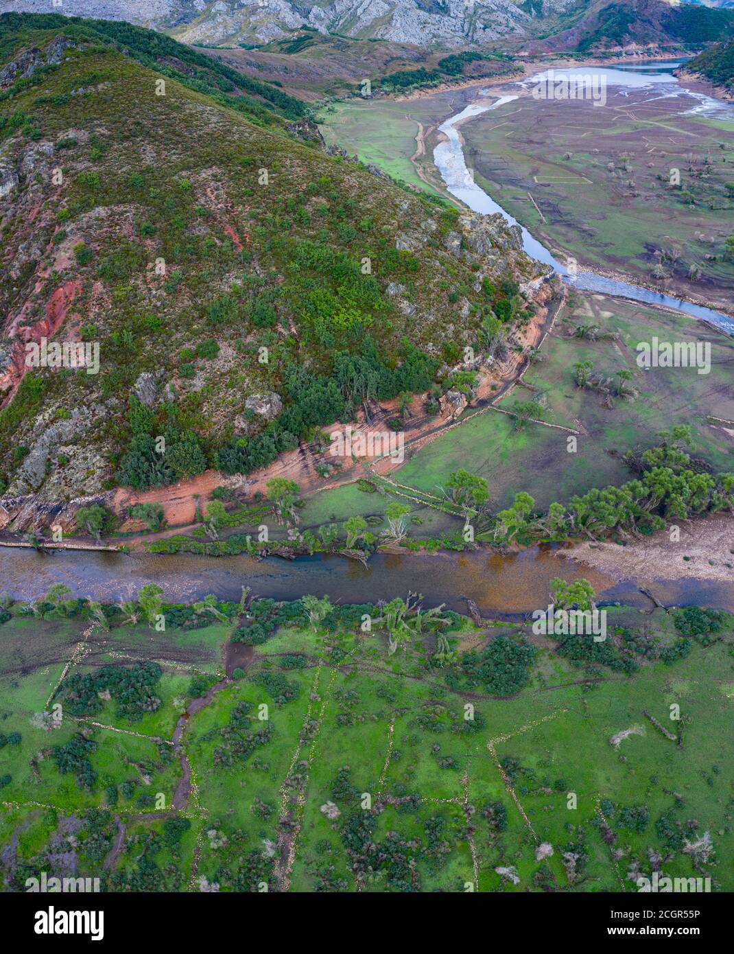 Luna River. Barrios de Luna reservoir in the Babia y Luna Natural Park ...