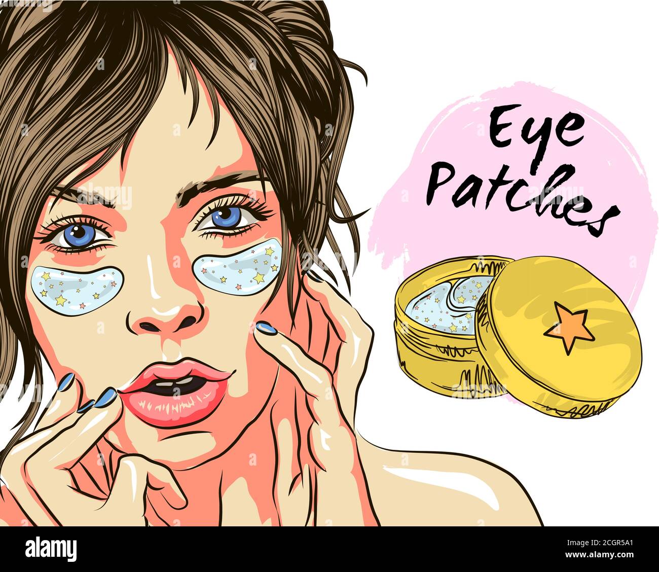 Attractive girl applies Patches for the care of the skin around the ...