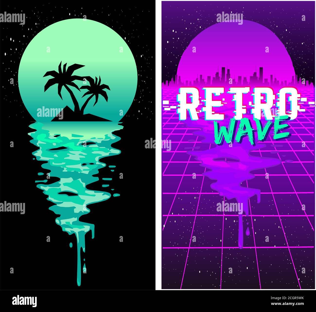 Space neon landscape in retro tourism style, retro waves of the Planet ...