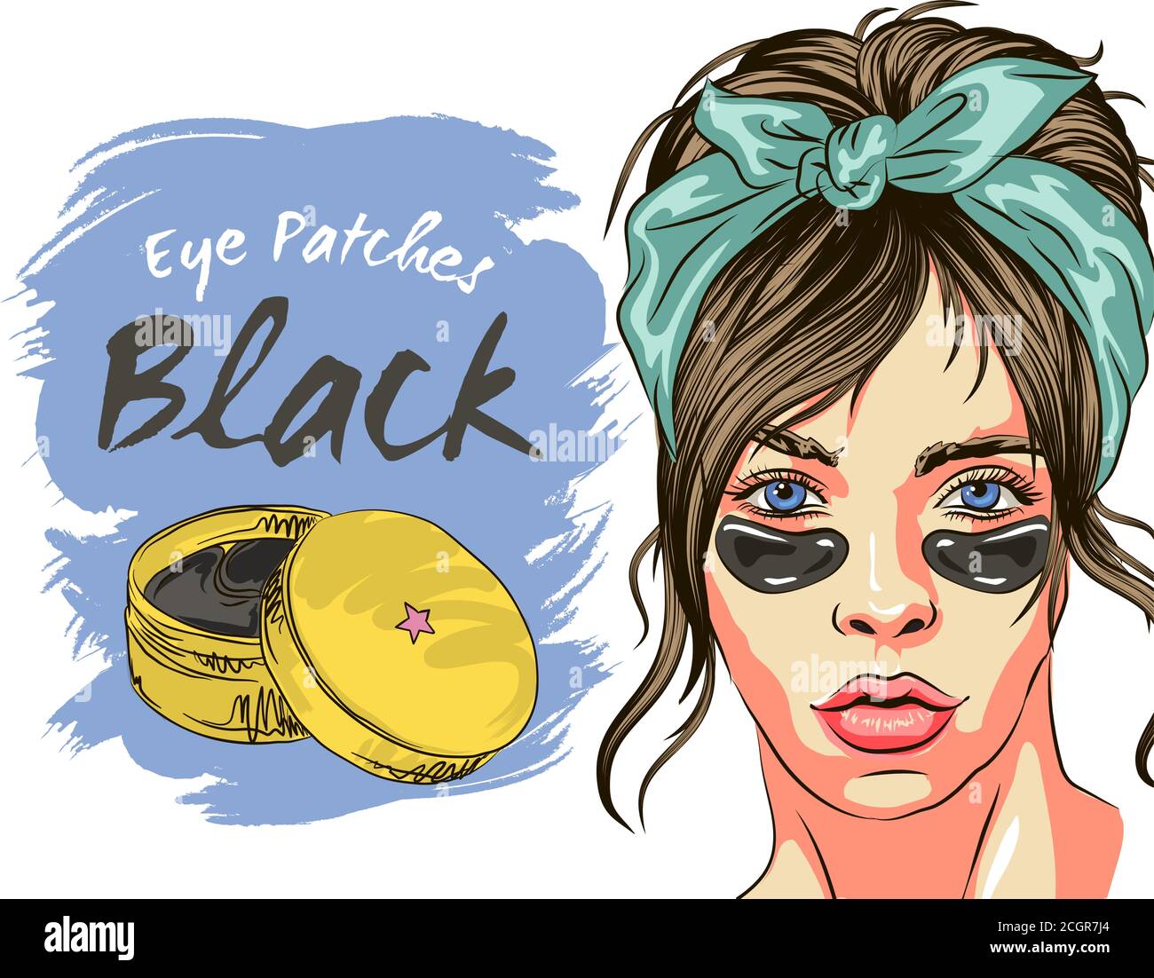 Attractive girl applies Patches for the care of the skin around the ...