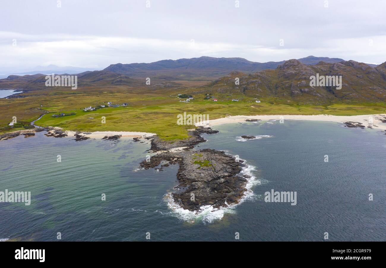 Aerial view of Sanna beach on Ardnamurchan Peninsula , Highland Region ...
