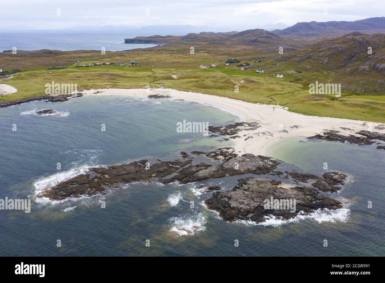 Aerial view of Sanna beach on Ardnamurchan Peninsula , Highland Region ...