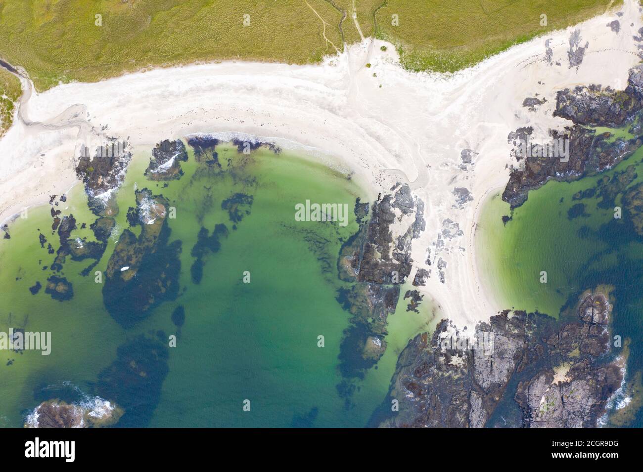 Aerial view of Sanna beach on Ardnamurchan Peninsula , Highland Region ...