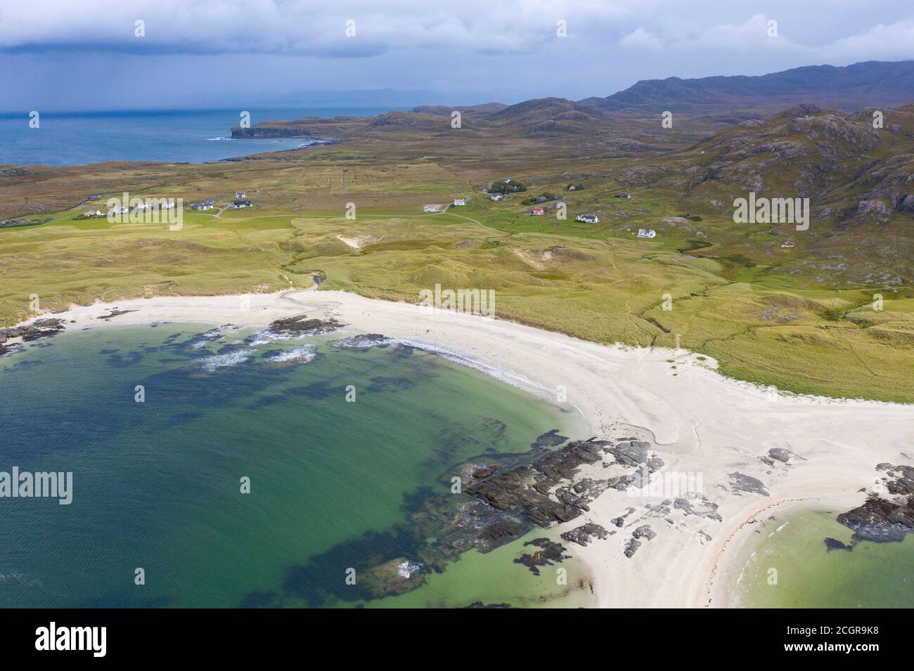Aerial view of Sanna beach on Ardnamurchan Peninsula , Highland Region ...