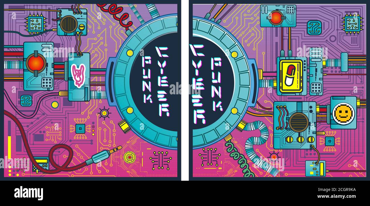 futuristic poster with retro games elements tech abstract poster ...