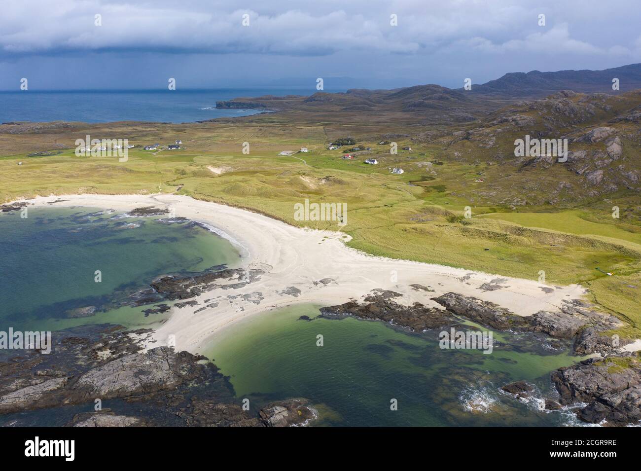 Aerial view of Sanna beach on Ardnamurchan Peninsula , Highland Region ...